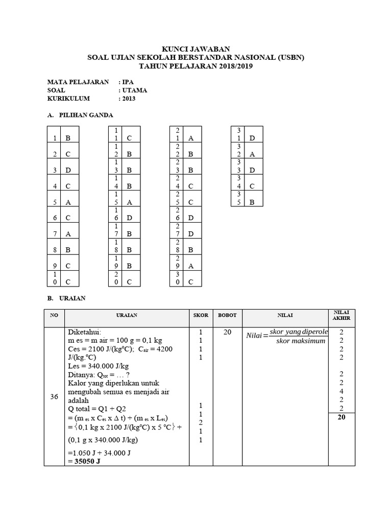 Ipa K13 Kunci Jawaban Dan Pedoman Penskoran | PDF