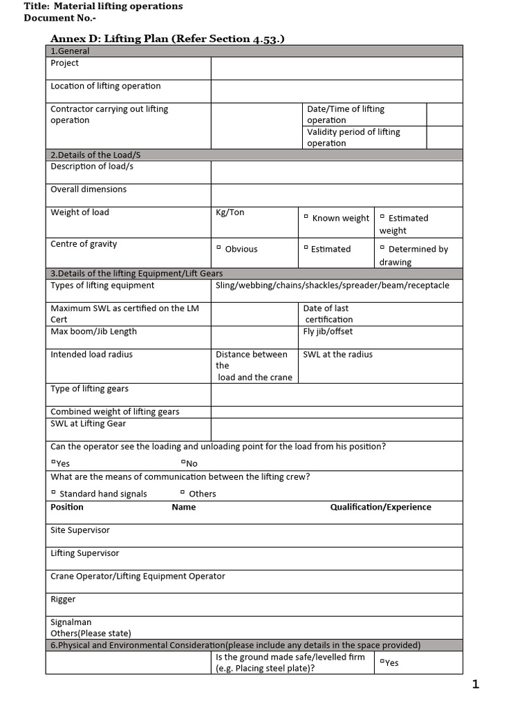 Lifting Plan | PDF | Crane (Machine) | Manufactured Goods