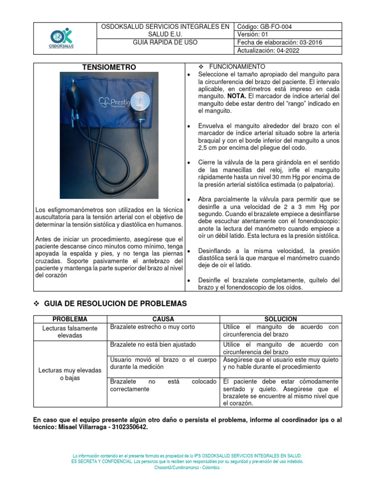 Guia Rapida de Uso de Tensiometro | PDF | Presión sanguínea | Sistema ... Guia Rapida de Uso de Tensiometro | PDF | Presión sanguínea | Sistema ...