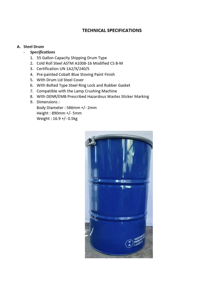 TECHNICAL SPECIFICATIONS - 55gal Drum | PDF