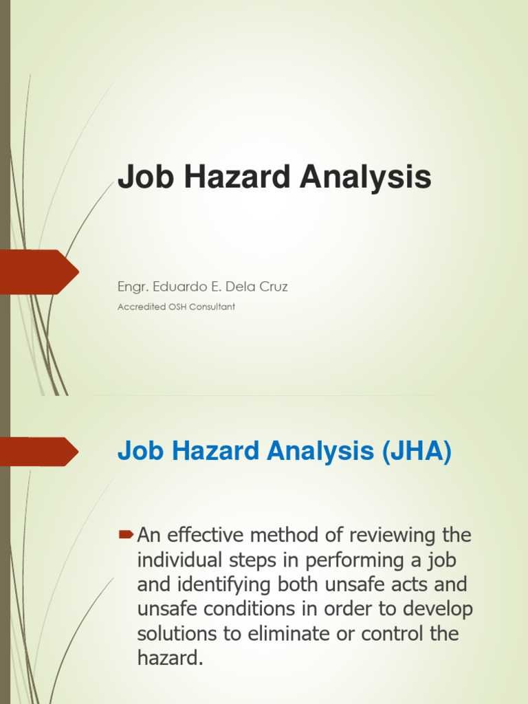 JHA Job Hazard Analysis Safety Communication PCOM - EDelaCruz PDF | PDF ...