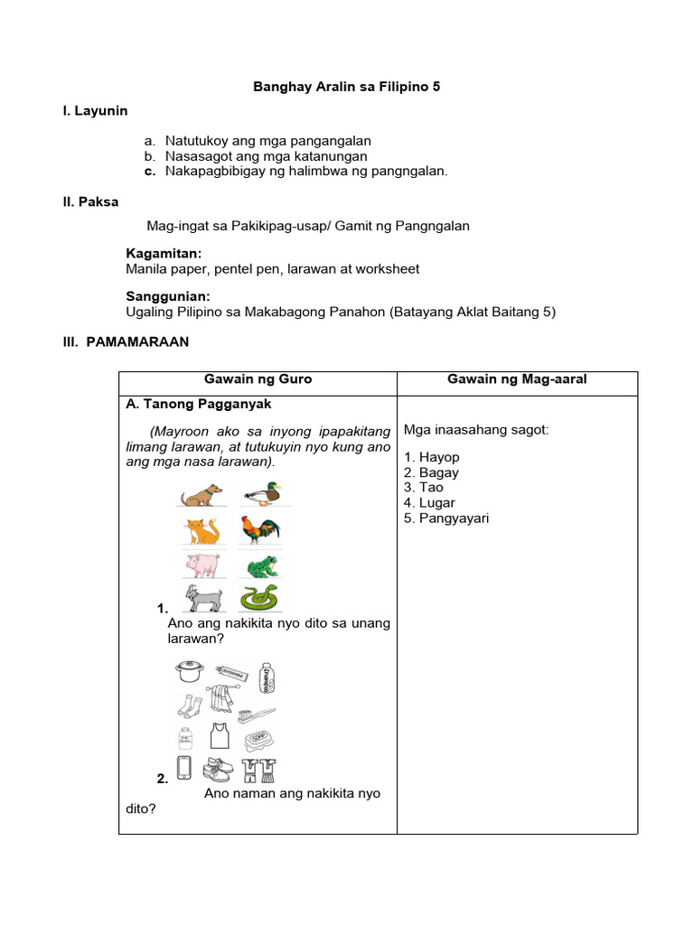 Banghay Aralin Sa Filipino 5 | PDF
