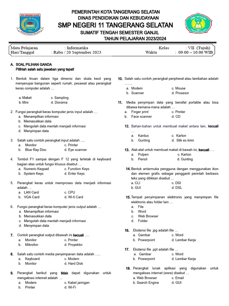 Pts Informatika Kls 7 2324 | PDF