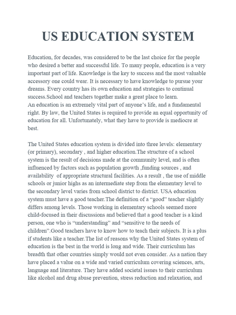 Us Education System | PDF | Schools | Teachers