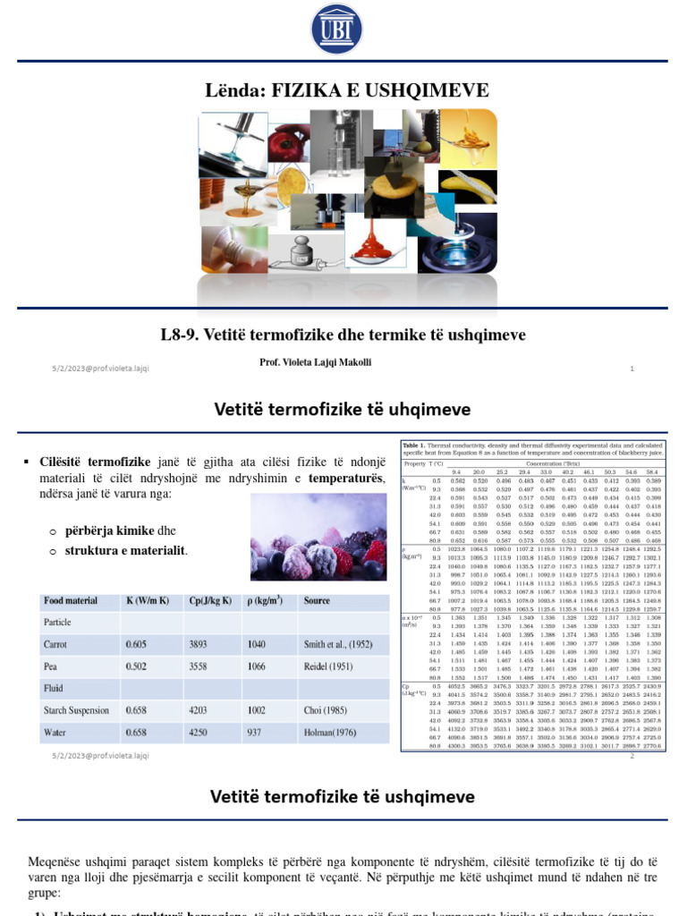 L8-9... VetitÃ Termofizike Dhe Termike Tã Ushqimeve | PDF