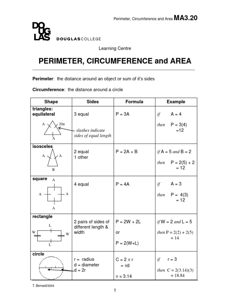 Perimeter Circumference and Area | PDF | Area | Mathematics