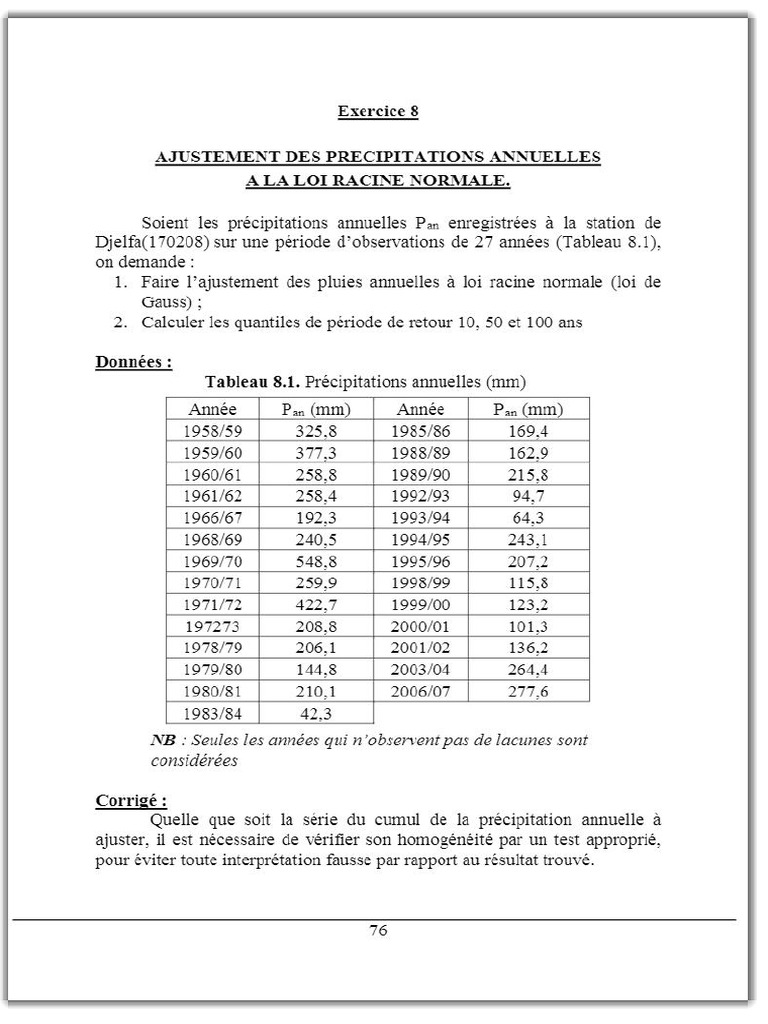 Exercice 8 Ajustement Des Precipitation... Normale. - PDF Téléchargement Gratuit | PDF