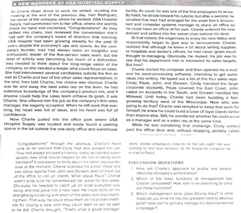 A New Manager at USA Hospital Supply Case Study | PDF
