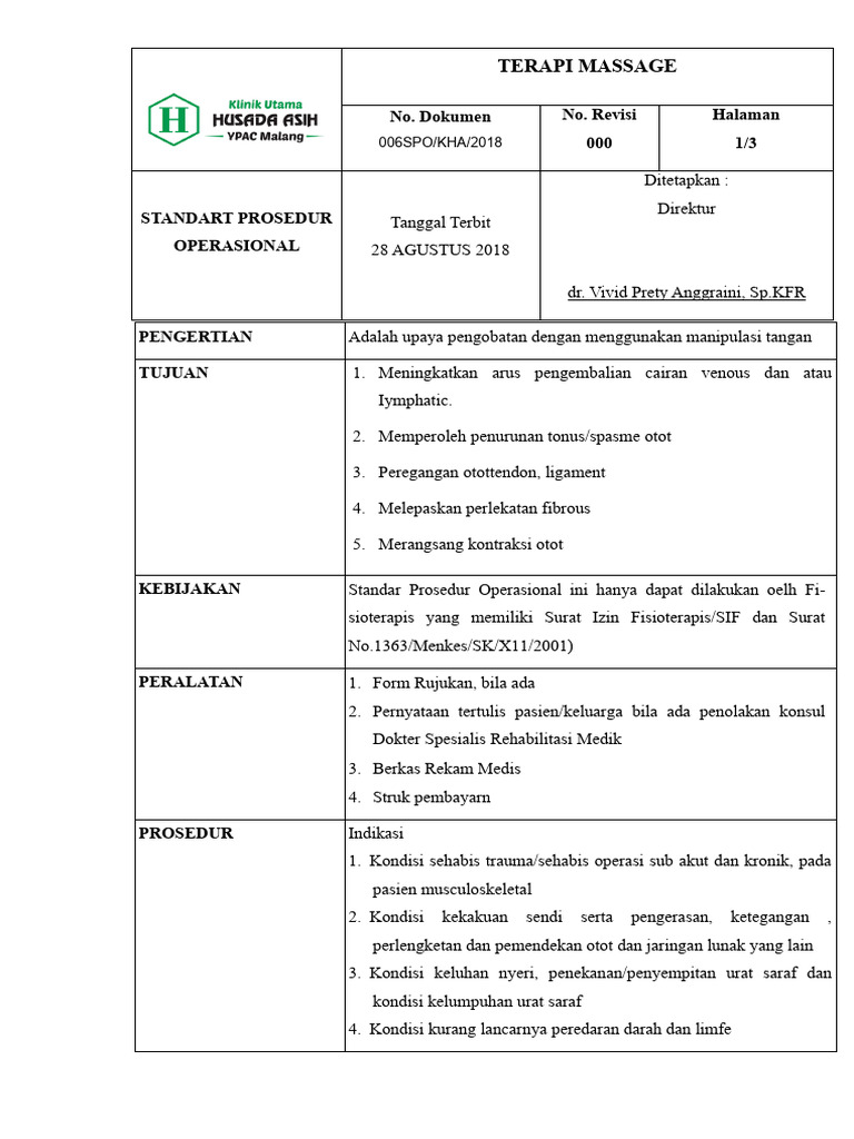 Prosedur Terapi Massage Fisioterapi | PDF