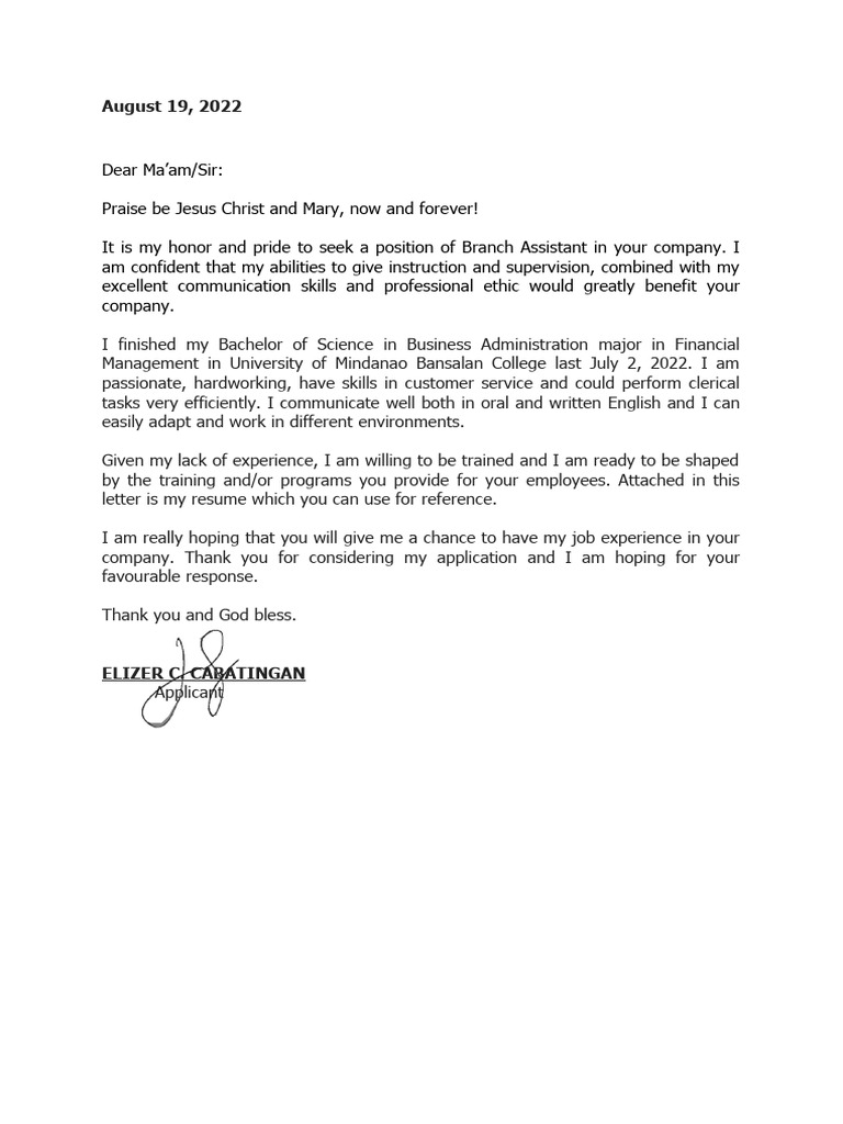 Application Letter - Cabatingan, Elizer C. | PDF