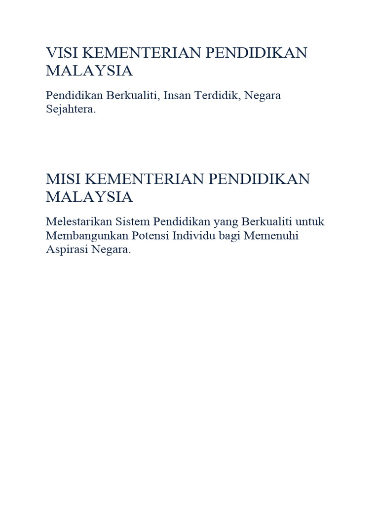Visi Kementerian Pendidikan Malaysia 2023 | PDF