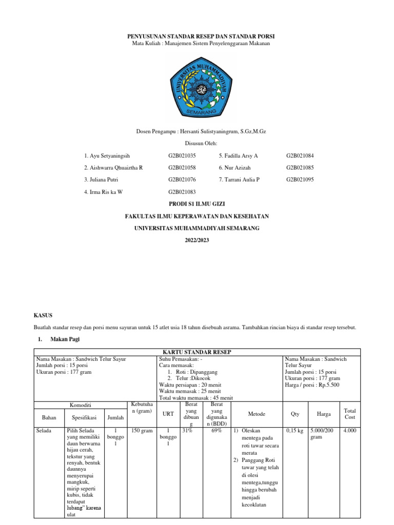 Kelompok 10 - Standar Resep & Standar Porsi | PDF