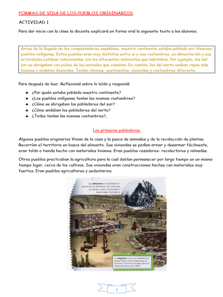 Formas de Vida de Los Pueblos Originarios 3°c 2023 | Descargar gratis PDF | Nómada | Pueblos ...