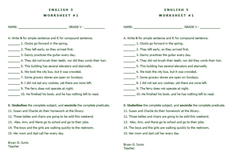 Worksheet 1 | PDF | Syntax | Grammar