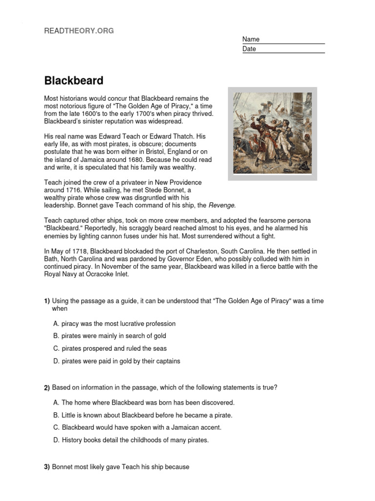 9 Quiz Worksheet | PDF | Blackbeard | Piracy