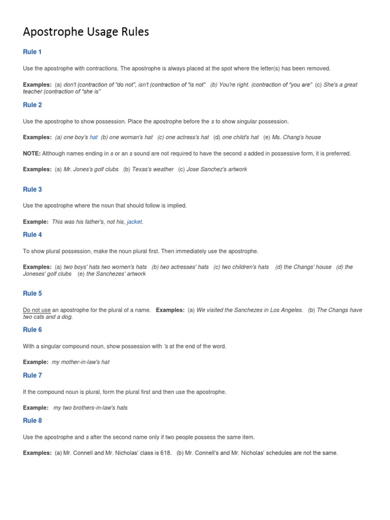 Apostrophe Usage Rules | PDF | Plural | Grammatical Number