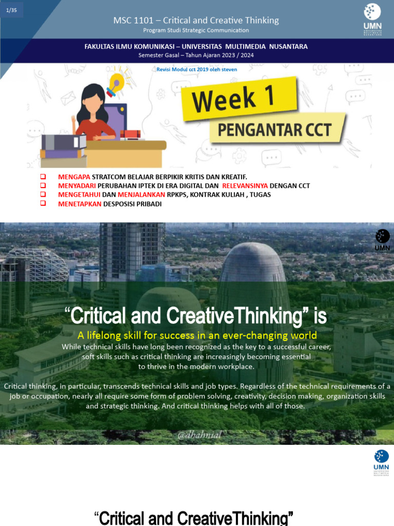 (Week 1) - Pengantar Berpikir Kritis Dan Kreatif - DM - Revisi 21-08-2023 - Student | PDF ...