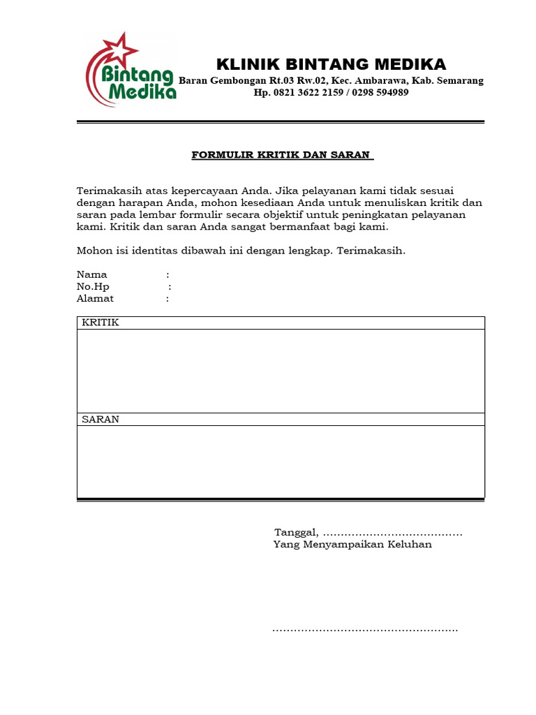 Form Kritik Saran | PDF