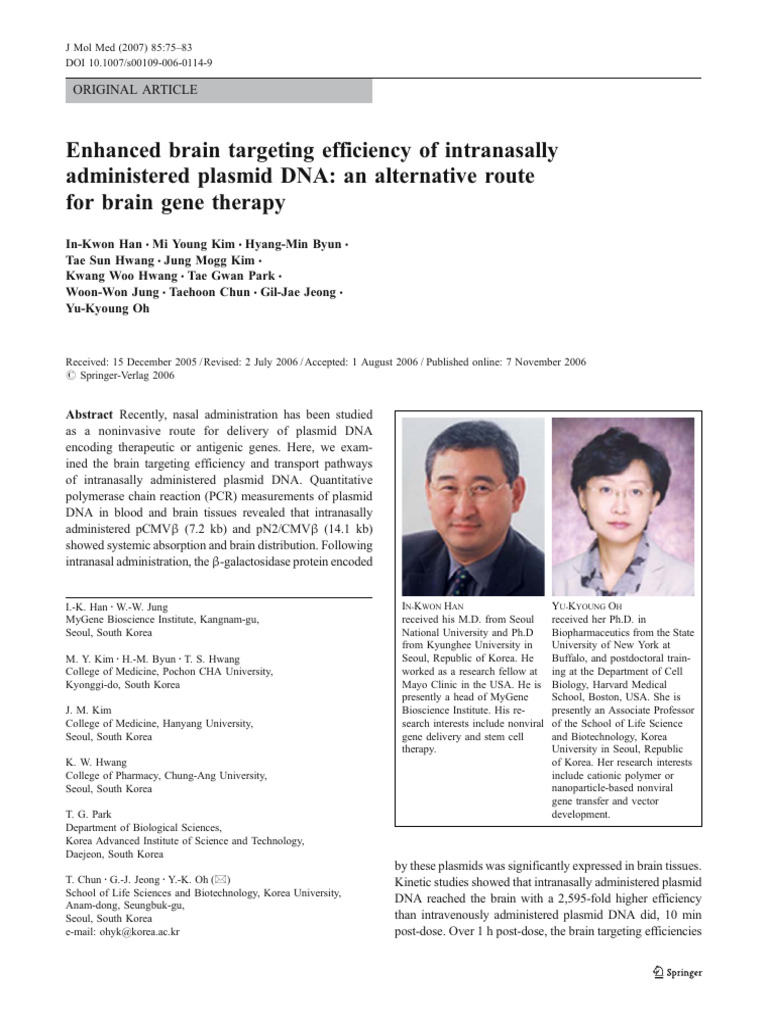 Enhanced Brain Targeting Efficiency of Intranasally Administered ...