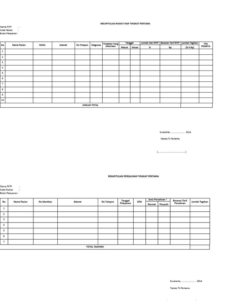 Format Rekap Klaim Non Kapitasi | PDF