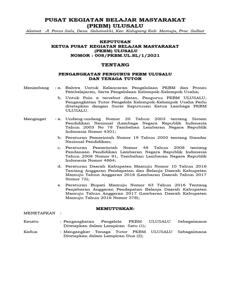 SK PKBM Ulusalu | PDF