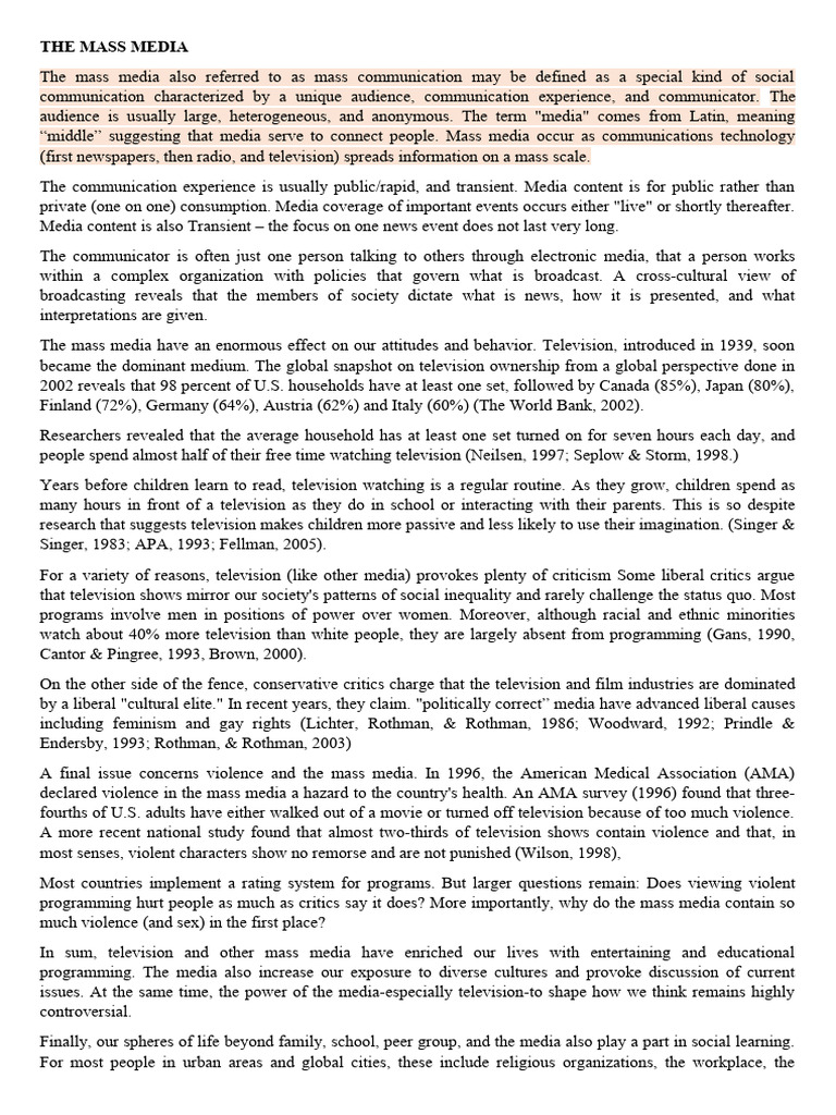 The Mass Media | PDF | Mass Media | Journalism