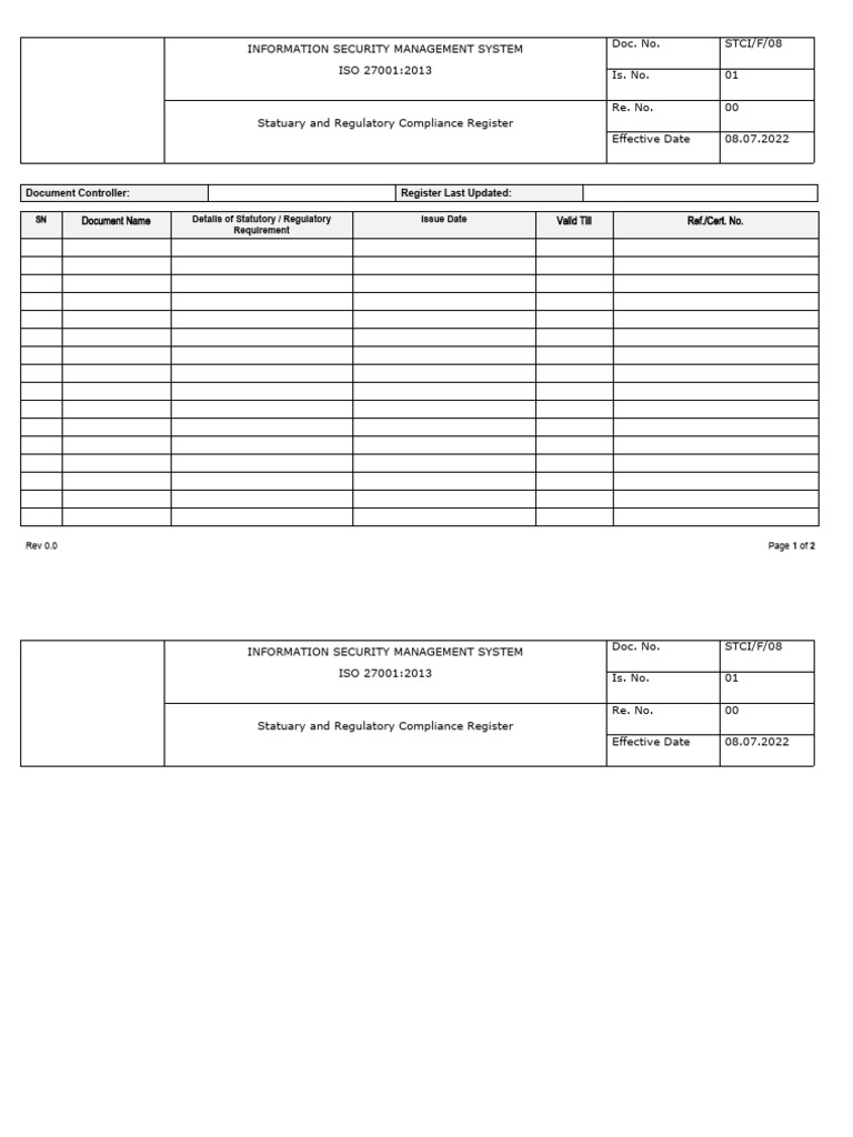 Statutory and Regulatory Compliance Register | PDF Statutory and Regulatory Compliance Register | PDF