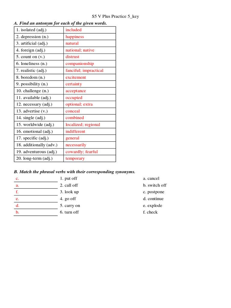S5 V Plus Practice 5 (With Key) | PDF