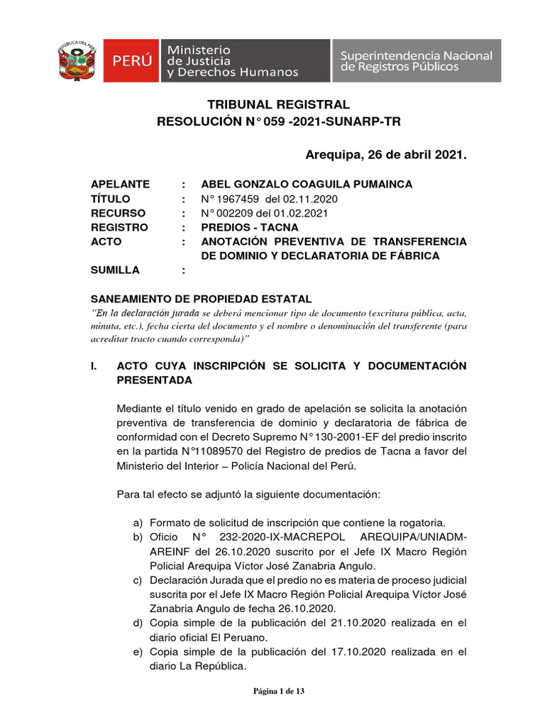 059 2021 Sunarp TR | PDF | Propiedad | Perú