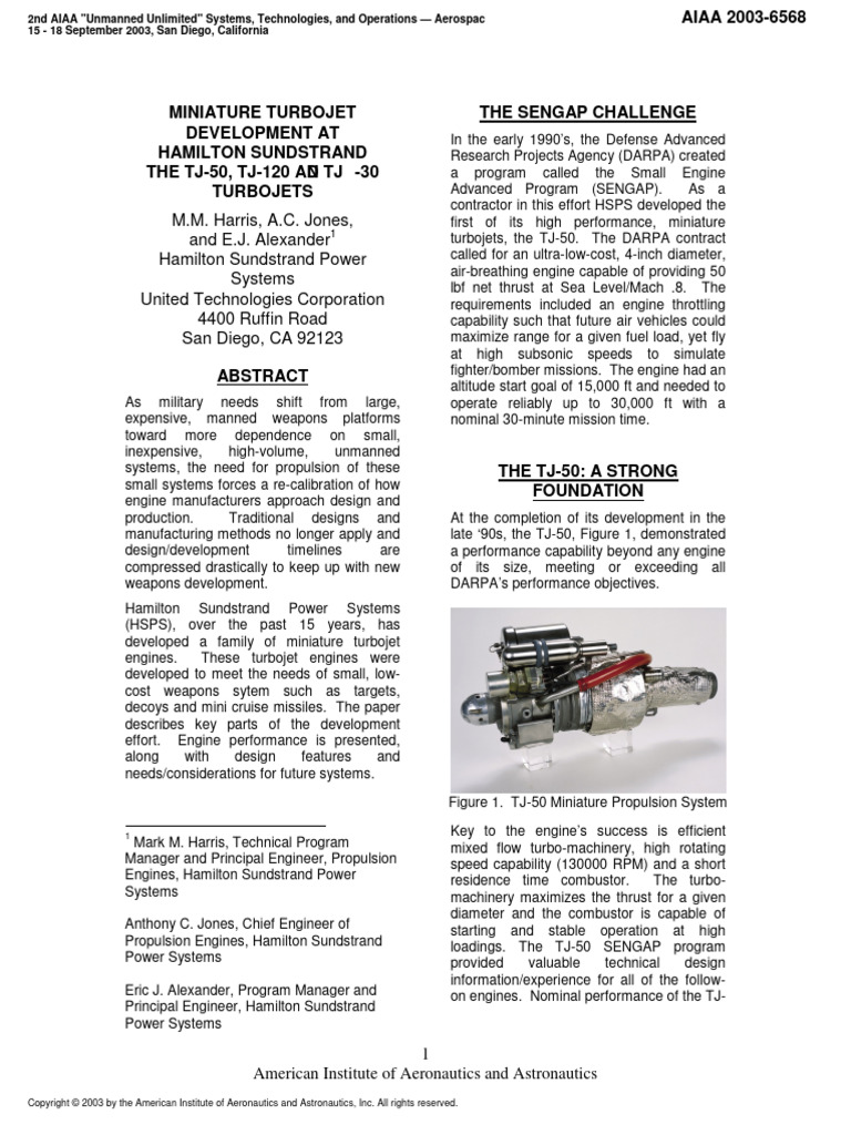 13-Miniature Turbojet Development at Hamilton Sundstrand The TJ-50, TJ ...
