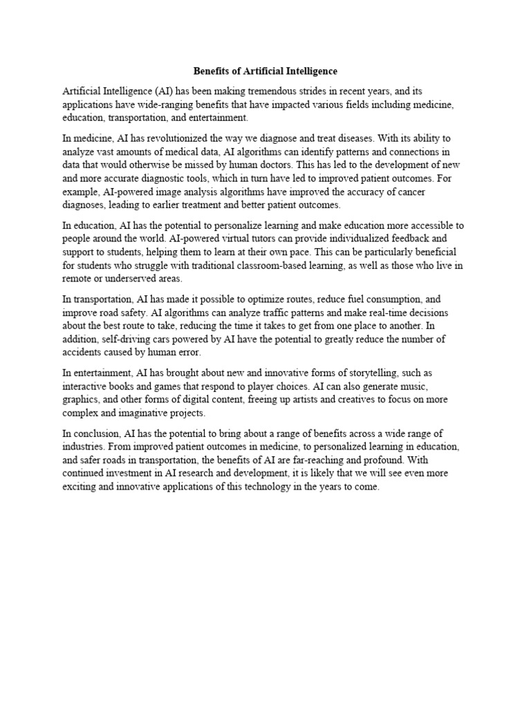 Benefits of Artificial Intelligence | PDF