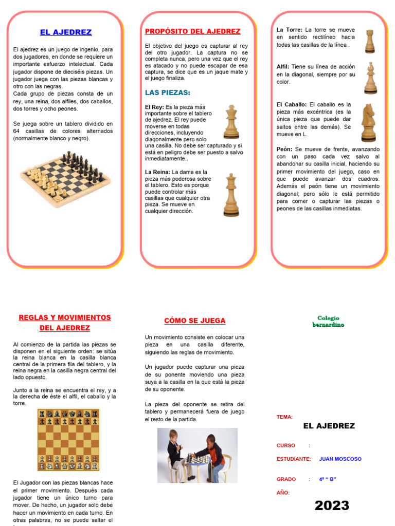 Triptico Ajedrez | PDF | Ajedrez | Juegos competitivos