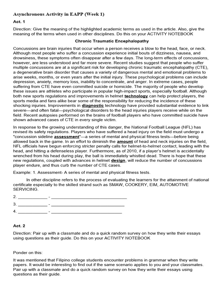 Activity in EAPP | PDF | Concussion | Chronic Traumatic Encephalopathy