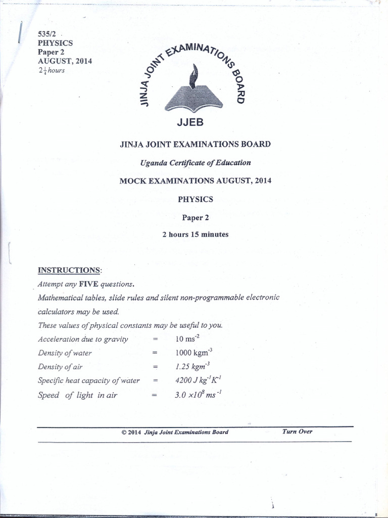 Jjeb Mocks Physics Paper 2 Uce 2014 | PDF