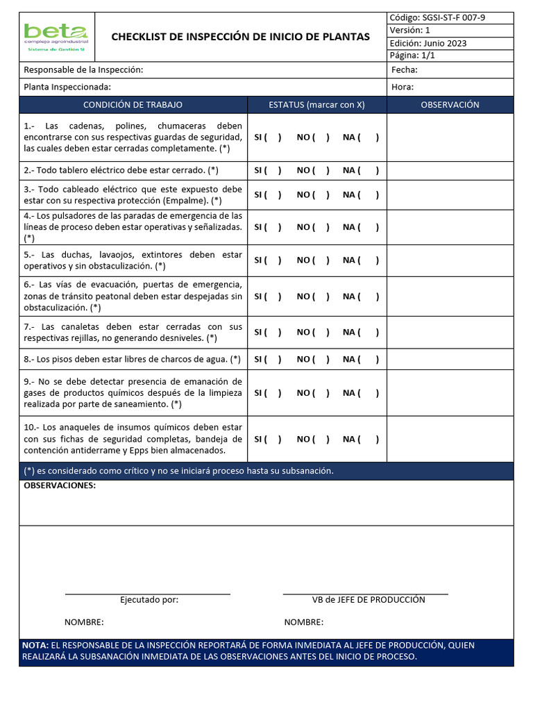 Checklist de Arranque de Producción | PDF