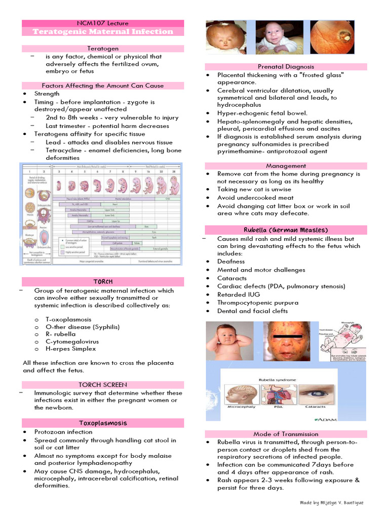 NCM107 - Prelim - Teratogenic Maternal Infection and Psychological Changes in Pregnancy - Miss ...