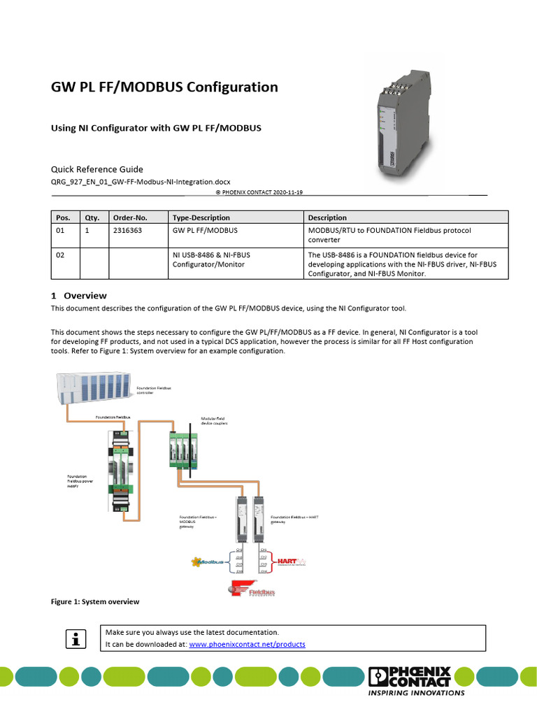 QRG 927 EN 01 GW-FF-Modbus-NI-Integration | PDF | Parameter (Computer Programming) | Information ...