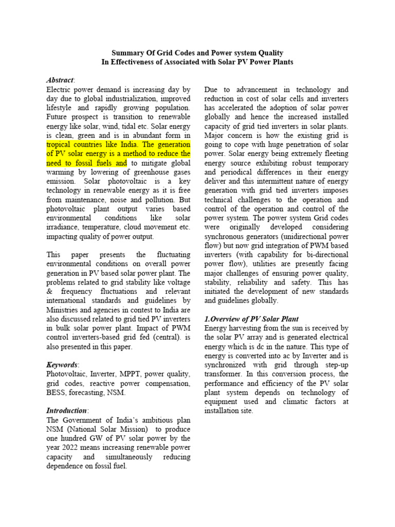 Solar PV Grid Codes & Power Quality | PDF | Solar Power | Electrical Grid