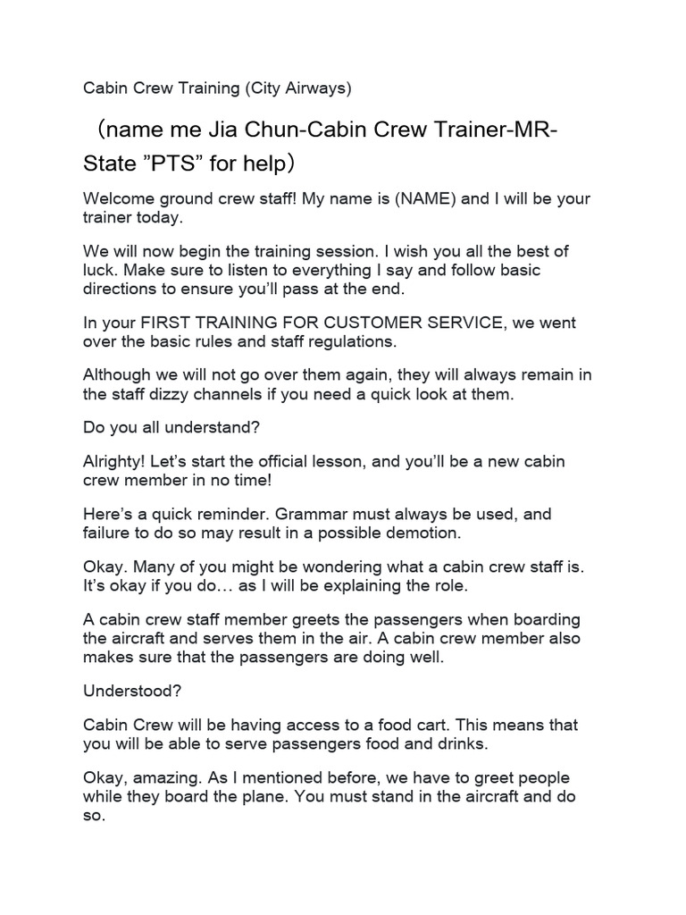 Cabin Crew Training (City Airways) | PDF | Career & Growth | Cooking ...