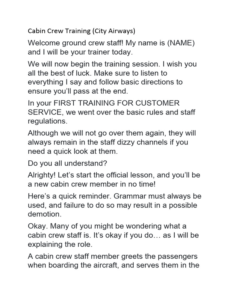 Cabin Crew Training (City Airways) | Download Free PDF | Menu | Flight ...