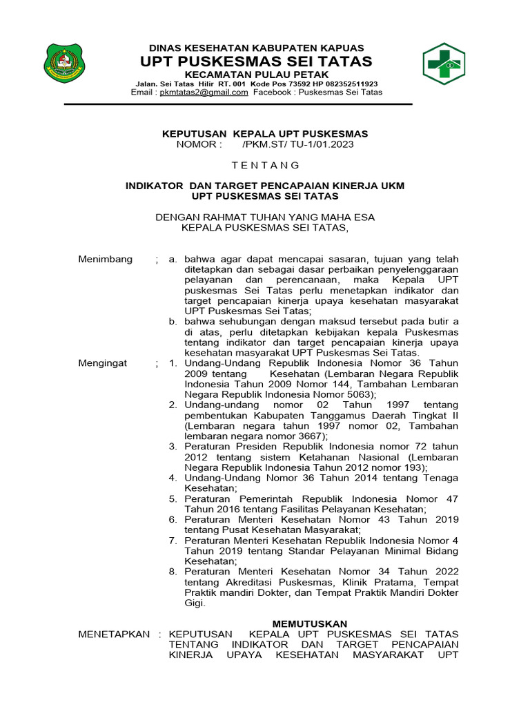 SK Indikator Target Kinerja Ukm | PDF