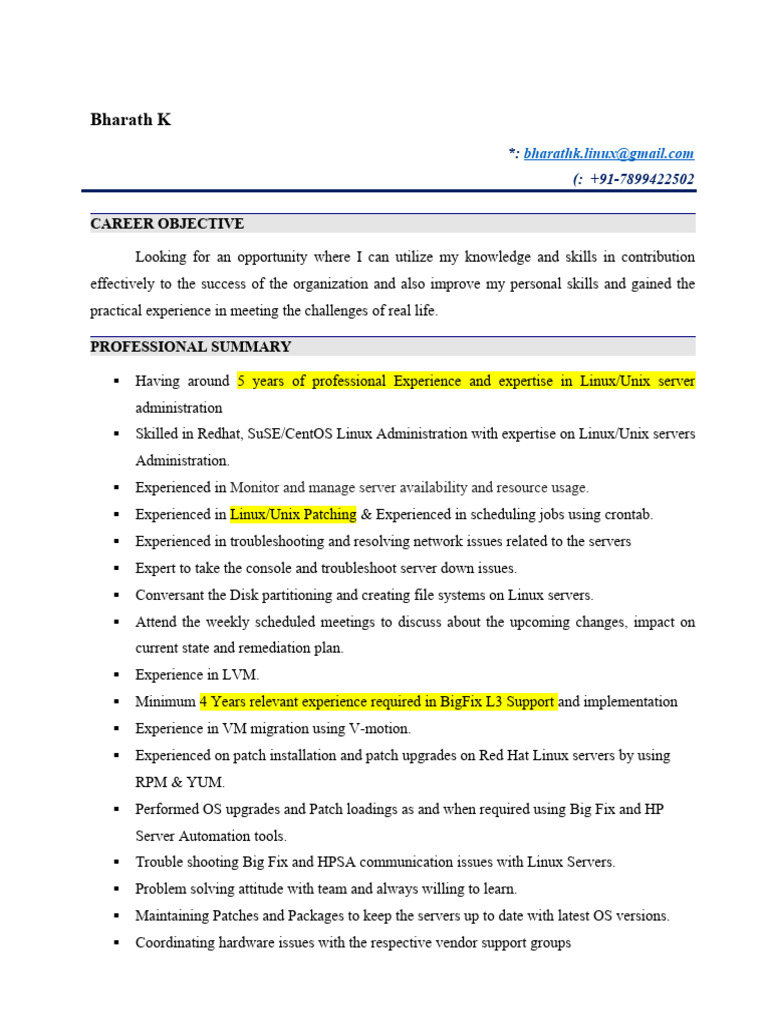 BharathK Linux+Bigfix Bangalore Mphasis | PDF | Computer Science | Software