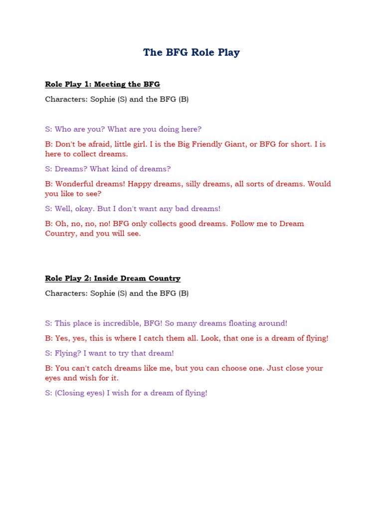 The BFG Role Play | PDF | Art | Poetry