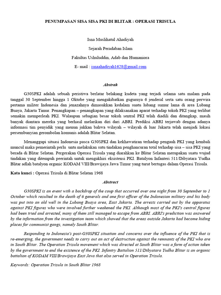 Penumpasan PKI: Operasi Trisula Blitar | PDF | Politik | Ilmu Sosial