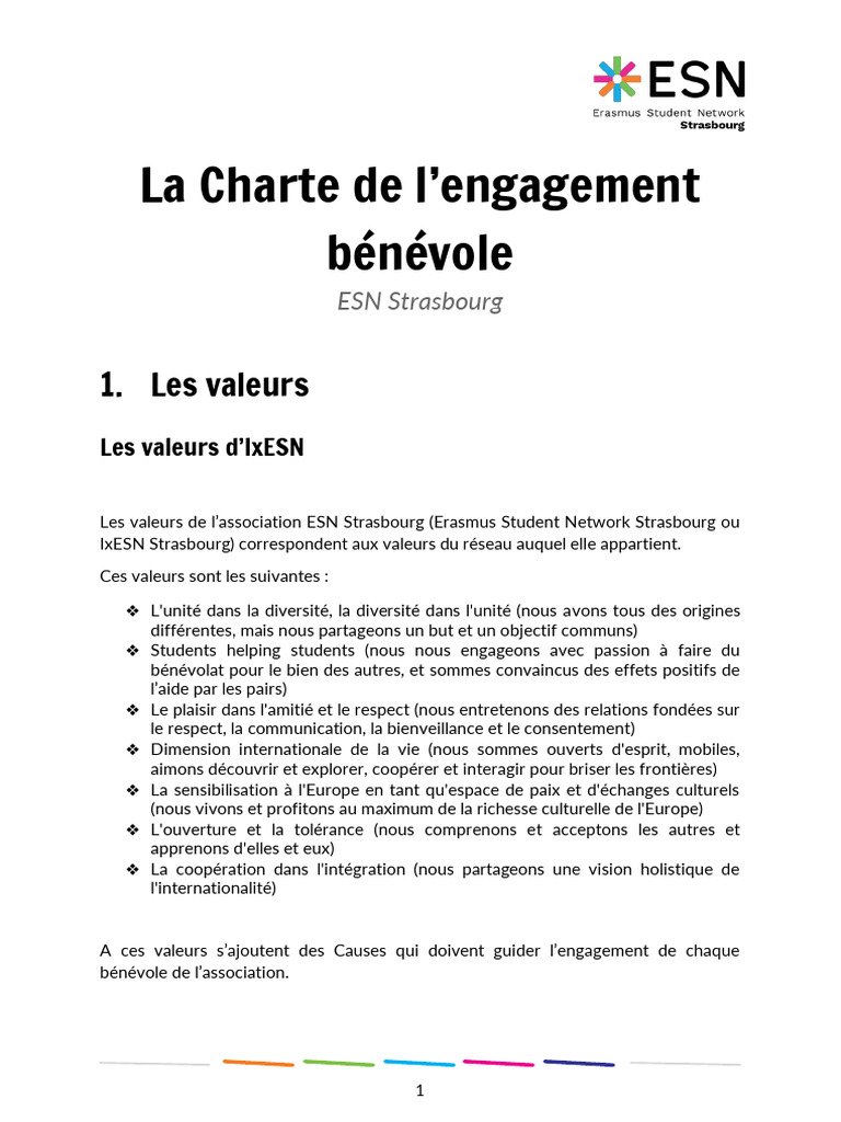 Charte de l'engagement bénévole ESN | PDF | Bénévolat