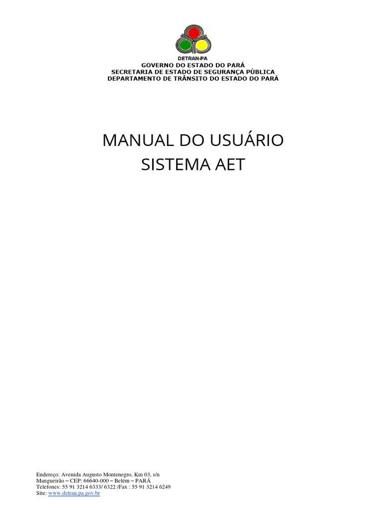 MANUAL DO USUÁRIO - AET ESTADO DO PARÁ | PDF