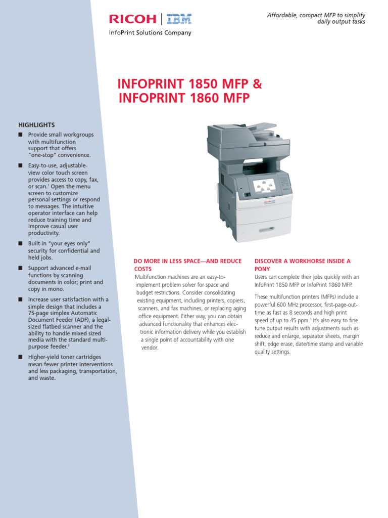 Ibm Infoprint 1850 1860 Datasheet | PDF | Image Scanner | Printer (Computing)
