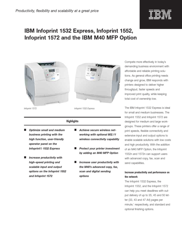 Ibm Infoprint 1532 1552 1572 Datasheet | PDF | Printer (Computing ...