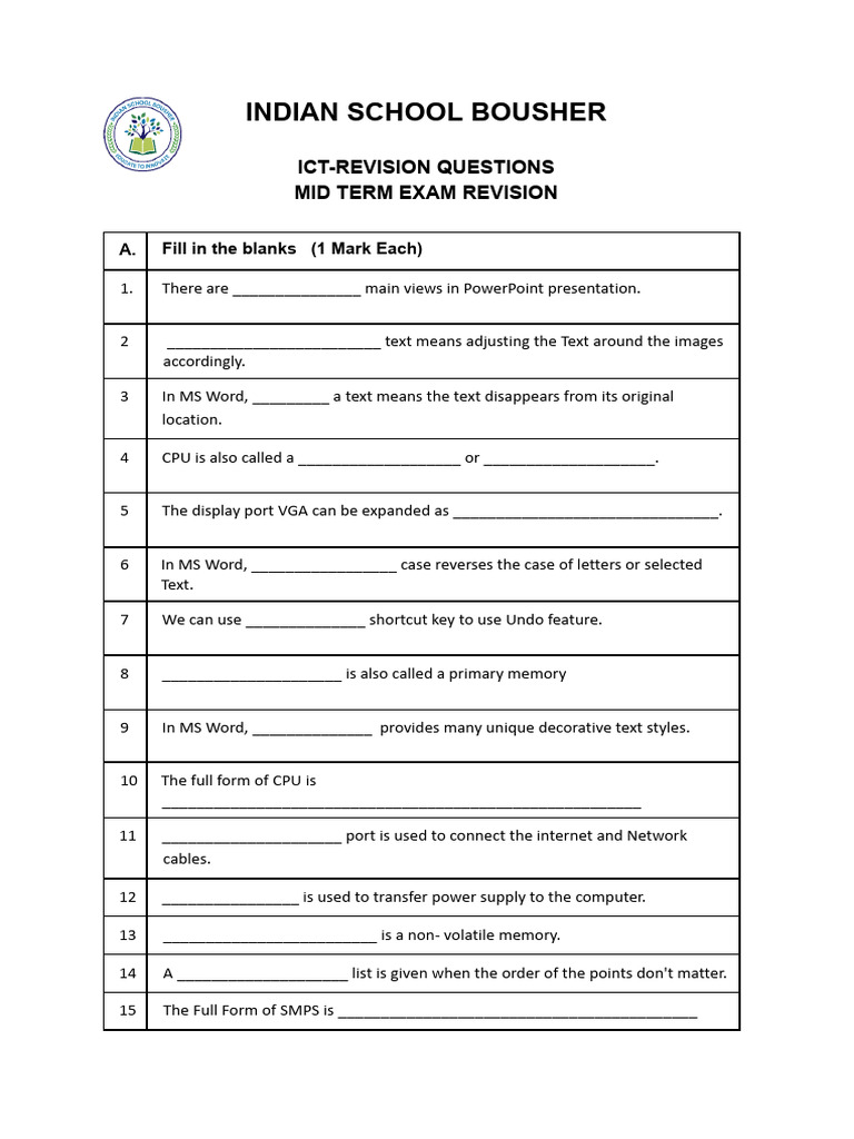 Grade 4 - Revision Questions Term 1 | PDF | Microsoft Power Point ...
