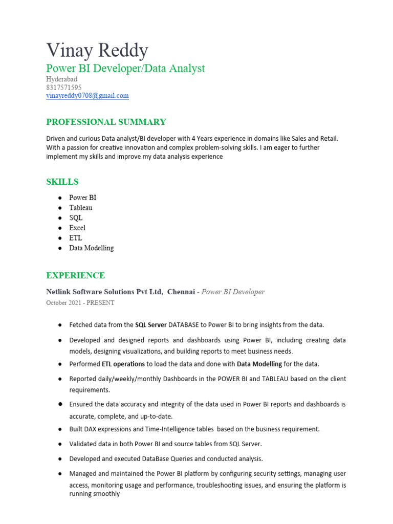 Power BI Developer & Data Analyst Profile | PDF | Microsoft Sql Server ...
